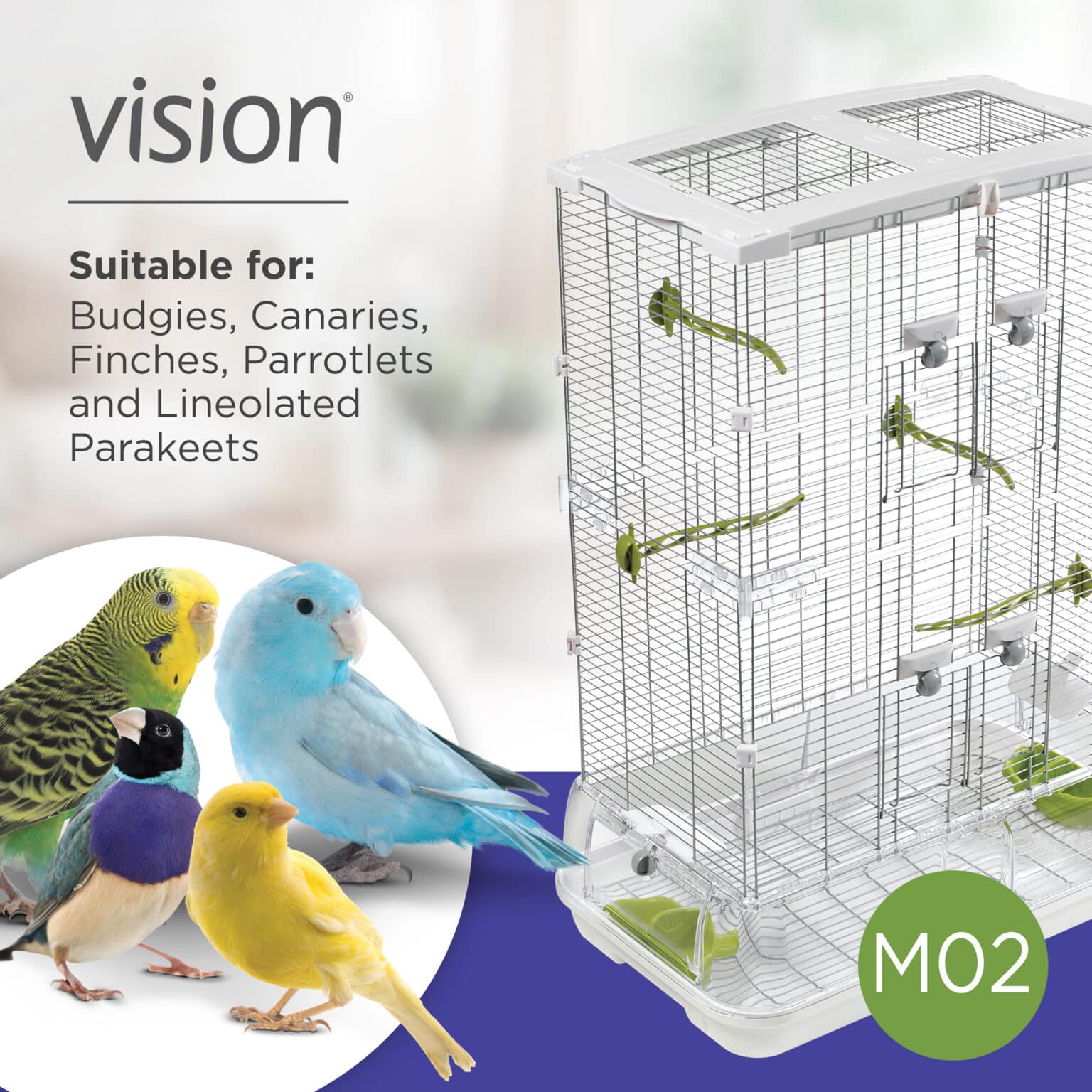 Bird Cage for Very Small to Small Birds, Model M02, Small Wire, Double ...